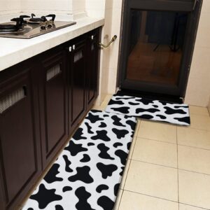 YouTary Cowhide Milk Cow Print Kitchen Rug Set 2 PCS Floor Mats Washable Non-Slip Soft Flannel Runner Rug Doormat Carpet for Floor Home Bathroom, 17" x 47"+17" x 24"-M