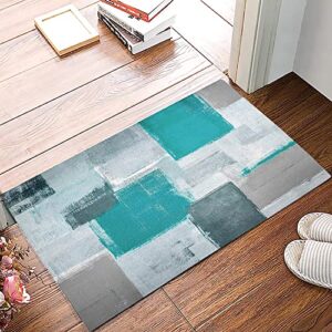 welcome rectangular door mat turquoise teal and grey art artwork modern entrance way rugs doormats soft non-slip washable bath rugs floor mats for home bathroom kitchen 16x24 inch