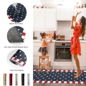 LooPoP Independence Day 4th of July Kitchen Mats for Floor Cushioned Anti Fatigue 2 Piece Set Kitchen Runner Rugs Non Skid Washable American Flag Red White and Blue