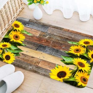 kxo rustic bathroom rugs, rustic old wooden board kitchen mats country farm style bath rug runner doormats, sunflower door mat stylish design kitchen rug mat farmhouse welcome doormat 24x16 inch