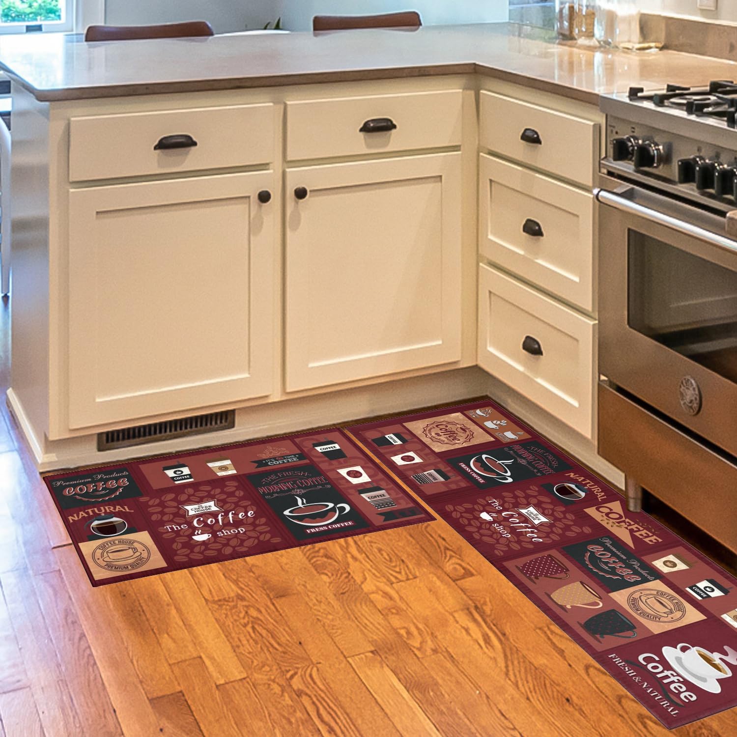 Black and White Kitchen Rugs, Farmhouse Kitchen Rugs, Fun Kitchen Rug with Words, Kitchen Standing Mats, Kitchen Runner Rugs Non-Skid Washable, Kitchen Sink Rug, Black Kitchen Mats for Floor 2 Piece