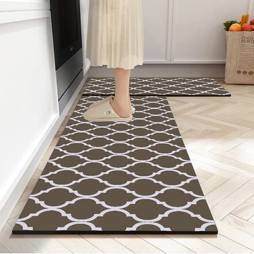 Kitchen Anti Fatigue Floor Mats and Rugs Cushioned for Kitchen Floor Non Skid Washable Non Slip Waterproof Standing Mat (Brown, 17.7*27.6)