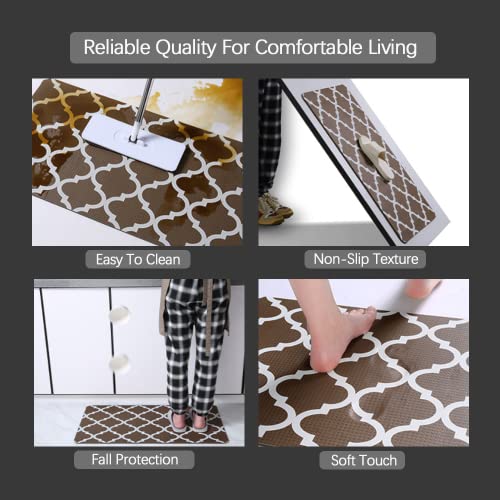 Kitchen Anti Fatigue Floor Mats and Rugs Cushioned for Kitchen Floor Non Skid Washable Non Slip Waterproof Standing Mat (Brown, 17.7*27.6)