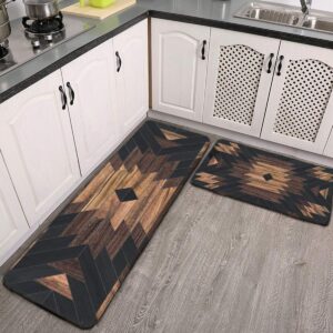 midetoy kitchen rugs and mats set urban tribal aztec wood anti fatigue kitchen rug non slip floor rugs indoor outdoor 17"x48"+17"x24"