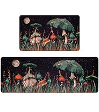 ASPMIZ Farmhouse Kitchen Mats For Floor 2 Piece, Floral Kitchen Rugs Set Of 2, Cushioned Anti Fatigue Kitchen Mat, Waterproof Kitchen Rugs And Runners Non Skid Washable, 18'' X 48''+18'' X 30'', Black