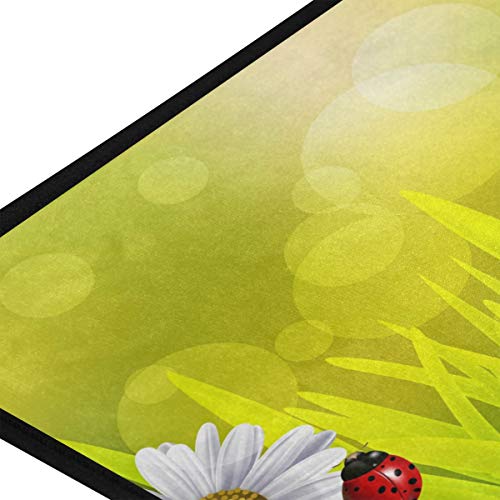 White and Red Daisy Floral Kitchen RugsCute Ladybugs Kitchen Mat Vibrant Cushioned Chef Soft Non-Slip Floor Mats Washable Doormat Bathroom Runner Area Rug Carpet