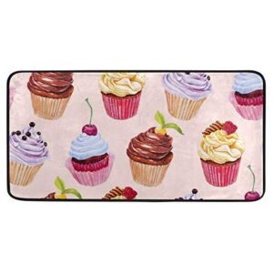 kitchen rugs watercolor cupcakes design non-slip soft kitchen mats bath rug runner doormats carpet for home decor, 39" x 20"