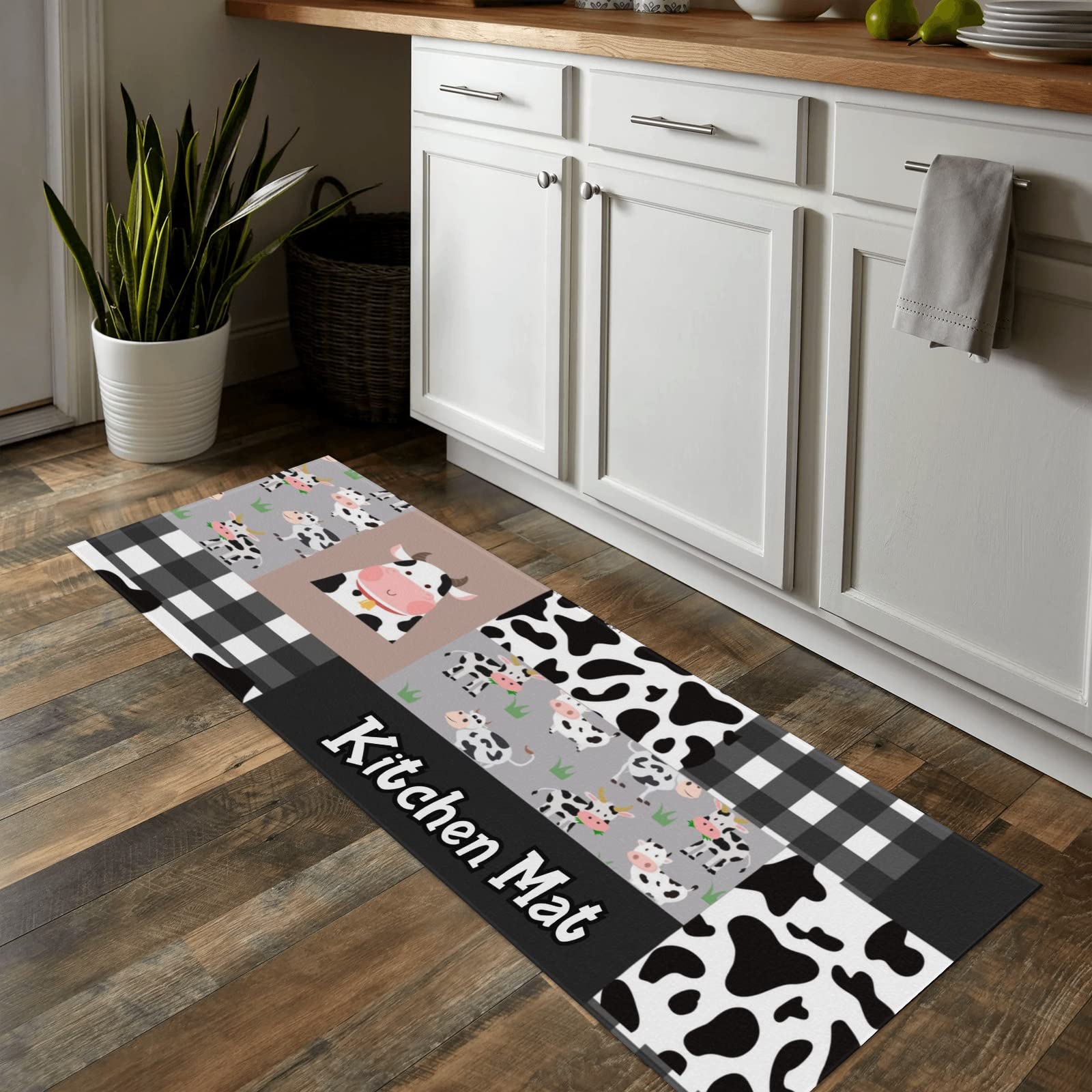 Farm Cow Cute Sweet Personalized Kitchen Mat Rug,Custom Floor Door Mat Anti-Slip Rugs for Kitchen,Bathroom,Laundry,48x17Inch