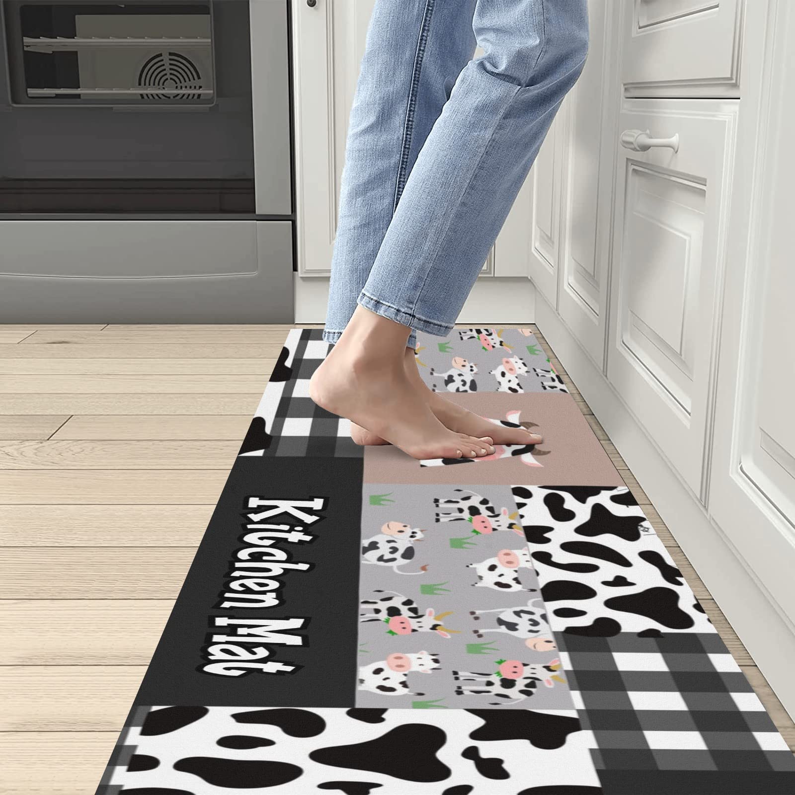 Farm Cow Cute Sweet Personalized Kitchen Mat Rug,Custom Floor Door Mat Anti-Slip Rugs for Kitchen,Bathroom,Laundry,48x17Inch