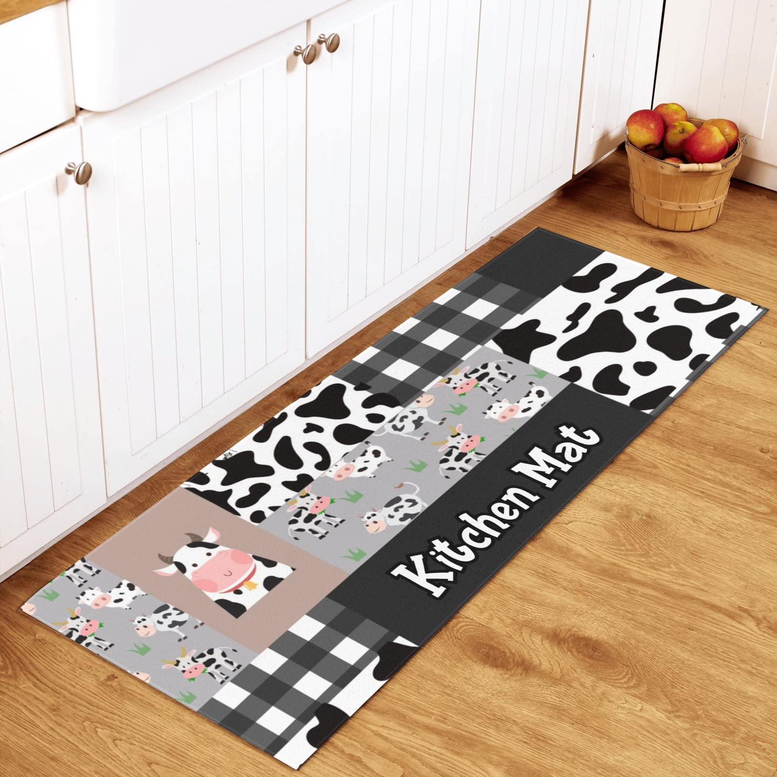 Farm Cow Cute Sweet Personalized Kitchen Mat Rug,Custom Floor Door Mat Anti-Slip Rugs for Kitchen,Bathroom,Laundry,48x17Inch