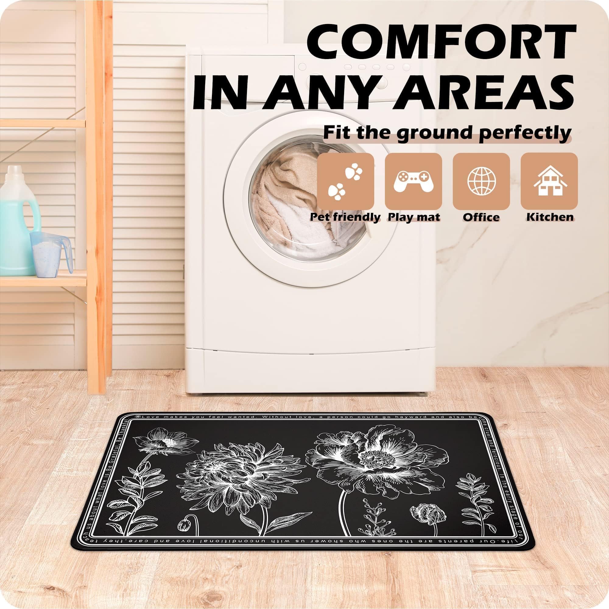 Kitchen Mat [2 PCS] Cushioned Anti-Fatigue Non Slip Waterproof Kitchen Rugs, Comfort Standing Mat for Kitchen, Office, Home, Laundry, 17.3"x28"+17.3"x47", Black and White