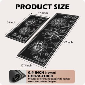 Kitchen Mat [2 PCS] Cushioned Anti-Fatigue Non Slip Waterproof Kitchen Rugs, Comfort Standing Mat for Kitchen, Office, Home, Laundry, 17.3"x28"+17.3"x47", Black and White