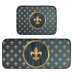 glaphy mardi gras fleur de lis kitchen rug set of 2, washable non-slip personalized floor mat memory foam rug for bedroom bathroom laundry room