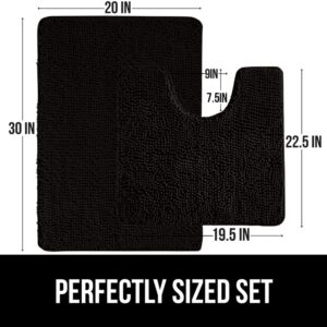 Gorilla Grip Bath Rug and Area Rug Set, Bath Rug Size 24 x 17 in, Shaggy Machine Washable Mats, Area Rug Set Size 22 x 19 x 15 in and 30x20, Absorbent Washable Mats, Both in Black, 2 Item Bundle