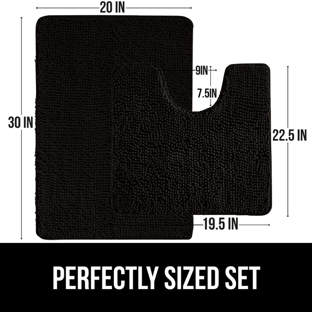 Gorilla Grip Bath Rug and Area Rug Set, Bath Rug Size 24 x 17 in, Shaggy Machine Washable Mats, Area Rug Set Size 22 x 19 x 15 in and 30x20, Absorbent Washable Mats, Both in Black, 2 Item Bundle