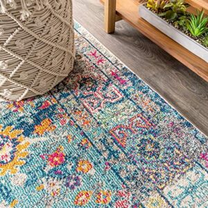 JONATHAN Y BMF103B-5 Bohemian Flair Boho Vintage Medallion Faded Indoor Area-Rug Floral Easy-Cleaning High Traffic Bedroom Kitchen Living Room Non Shedding, 5 ft x 8 ft, Navy/Cream