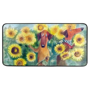 kitchen floor mats dachshunds sunflowers non-slip kitchen mats bath rug runner doormats carpet for home decor, 39x20 inches