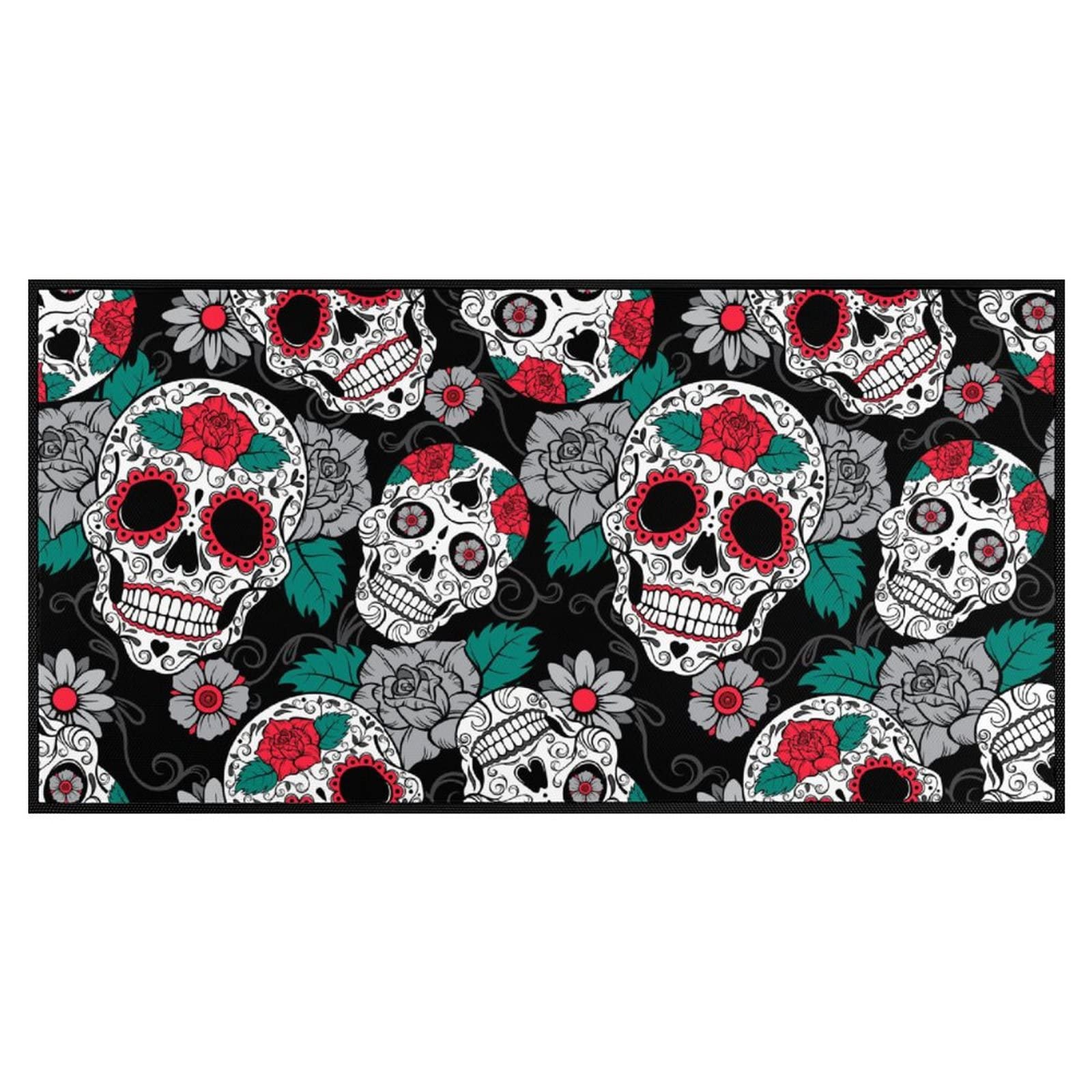 TsyTma Gothic Skull Flower Kitchen Rug Non-Slip Kitchen Mats Day of The Dead Halloween Kitchen Floor Mat Bathroom Rug Area Mat Carpet for Home Decor 39" X 20"