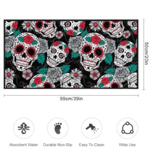 TsyTma Gothic Skull Flower Kitchen Rug Non-Slip Kitchen Mats Day of The Dead Halloween Kitchen Floor Mat Bathroom Rug Area Mat Carpet for Home Decor 39" X 20"