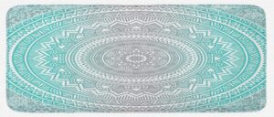 ambesonne grey and aqua kitchen mat, ombre traditional universe with tribal geometric mandala artwork, plush decorative kitchen mat with non slip backing, 47" x 19", aqua grey