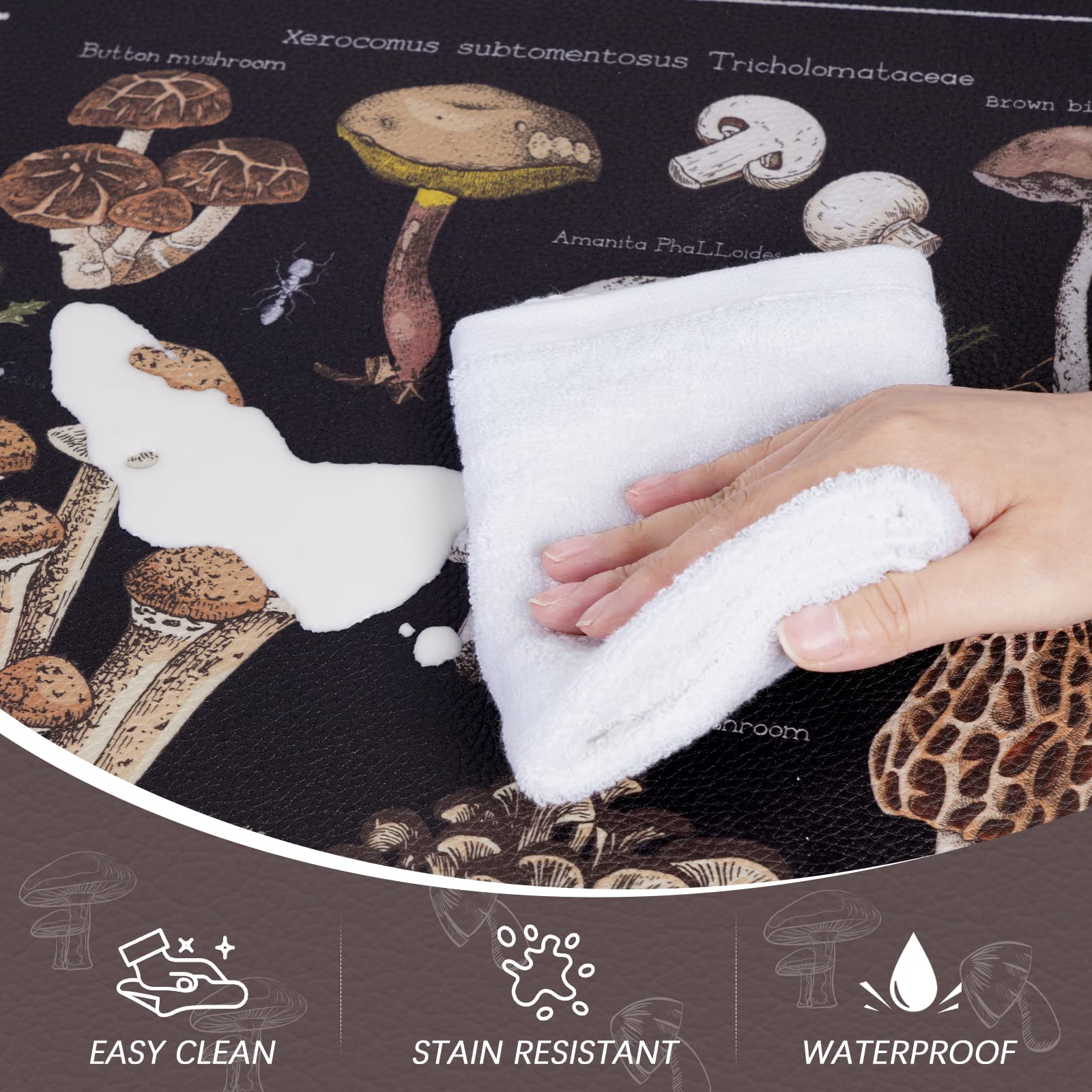 ASPMIZ Mushrooms Kitchen Mat Set Anti Fatigue 2 Piece, Non-Skid Waterproof Kitchen Mats and Rugs Cushioned, Washable Black Kitchen Rug Floor Comfort Mats for Kitchen Home, 48" x 18" + 30" x 18"