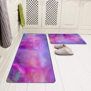 Musesh 2 Pieces Soft Kitchen Rugs,Holographic Background Light Reflection Rainbow Colors Pattern Magical Marbling Iridescent Effect Washable Long Kitchen Mat Set 17"X48"+17"X24" Rugs for Kitchen Floor