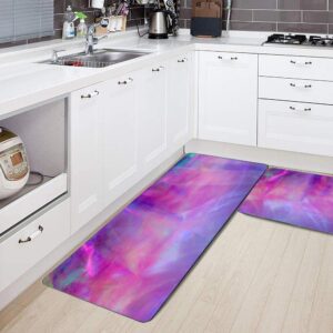 Musesh 2 Pieces Soft Kitchen Rugs,Holographic Background Light Reflection Rainbow Colors Pattern Magical Marbling Iridescent Effect Washable Long Kitchen Mat Set 17"X48"+17"X24" Rugs for Kitchen Floor