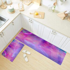 Musesh 2 Pieces Soft Kitchen Rugs,Holographic Background Light Reflection Rainbow Colors Pattern Magical Marbling Iridescent Effect Washable Long Kitchen Mat Set 17"X48"+17"X24" Rugs for Kitchen Floor