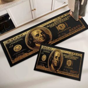 gubiyu black bathroom rug set 100 dollar bill kitchen rug money rugs nonslip rubber backed gold bathroom mats and rugs sets rug runner floor mat washroom bathroom laundry doormat (17.5"x29"+17.5"x59")