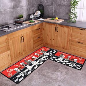 carvapet 2 piece non-slip kitchen mat rubber backing doormat runner rug set, patisserie (19"x59"+19"x31")