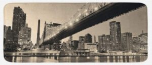 ambesonne new york kitchen mat, queensboro bridge nyc night sepia artprints urban city view modern life theme, plush decorative kithcen mat with non slip backing, 47" x 19", brown gray