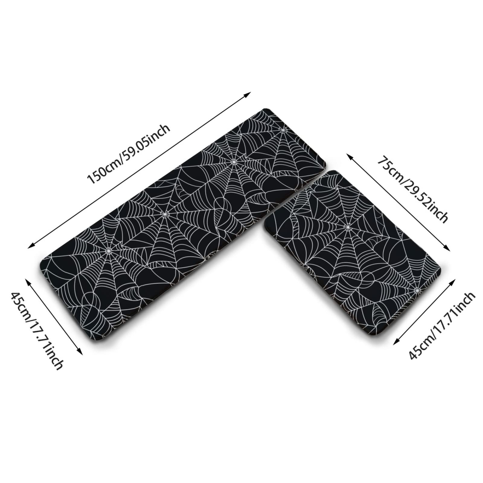 YouTary Halloween Spider Black and White Spiderweb Pattern Kitchen Rug Set 2 PCS Floor Mats Washable Non-Slip Soft Flannel Runner Rug Doormat Carpet for Kitchen Bathroom Laundry