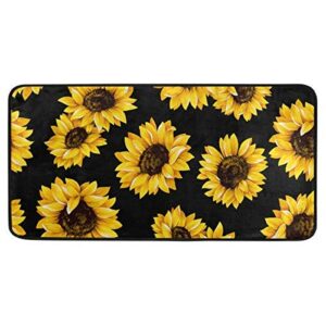 kitchen rugs sunflower black design non-slip soft kitchen mats bath rug runner doormats carpet for home decor, 39" x 20"