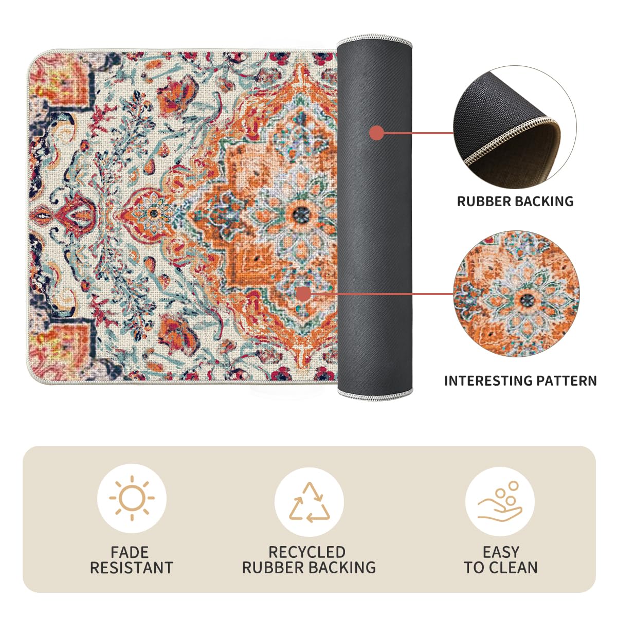 Artoid Mode Orange Flowers Bohemia Kitchen Mats Set of 2, Daily Boho Home Decor Low-Profile Kitchen Rugs for Floor - 17x29 and 17x47 Inch