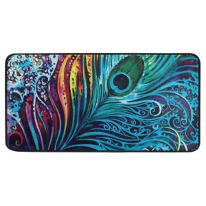 kitchen rugs vibrant peacock feather design non-slip soft kitchen mats bath rug runner doormats carpet for home decor, 39" x 20"