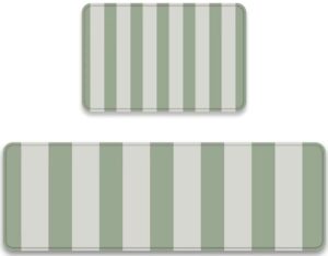 sage green striped kitchen rug set 2 pieces modern comfort standing floor mats absorbent washable doormat anti fatigue non-slip chef sink runner rugs soft area carpet for bedroom living room