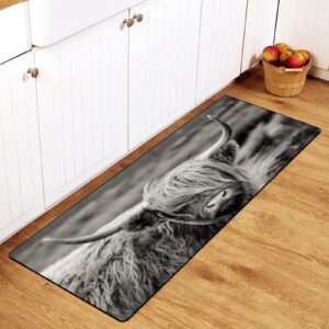 tsytma retro highland cattle kitchen rug western farm kitchen floor mats washable non-slip rug runner laundry room home decor 39"x20"