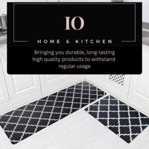 IO Anti Fatigue Mat Set of 2 Cushioned Standing Desk Mat and Kitchen Rug - Stain Resistant Waterproof and Non-Slip - Kitchen Office Home Sink Laundry - Black