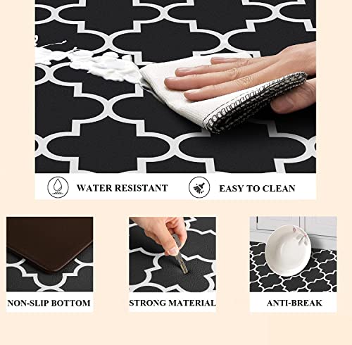 IO Anti Fatigue Mat Set of 2 Cushioned Standing Desk Mat and Kitchen Rug - Stain Resistant Waterproof and Non-Slip - Kitchen Office Home Sink Laundry - Black