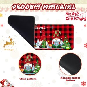 Christmas Kitchen Rugs Set of 2 Xmas Kitchen Mats Merry Christmas Mats Red Black Buffalo Plaid Doormat Christmas Non Slip Backing Floor Mat Xmas Door Mat for Home Kitchen Door Bathroom (Gnome)