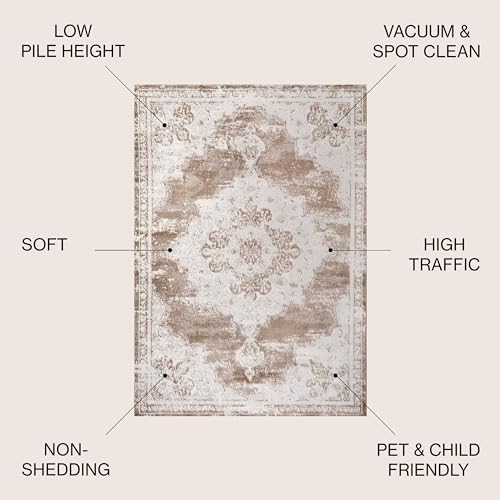 JONATHAN Y MDP400B-3 Alhambra Ornate Medallion Modern Indoor Area -Rug Vintage Bohemian Easy -Cleaning Bedroom Kitchen Living Room Non Shedding, 3 ft x 5 ft, Brown/Cream