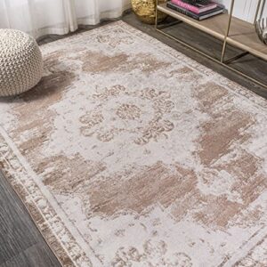 JONATHAN Y MDP400B-3 Alhambra Ornate Medallion Modern Indoor Area -Rug Vintage Bohemian Easy -Cleaning Bedroom Kitchen Living Room Non Shedding, 3 ft x 5 ft, Brown/Cream