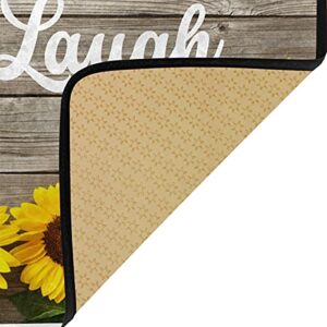 Live Love Laugh Home Kitchen Rug Sunflower On Wooden Board Floor Mat Anti-Fatigue Bath Runner Area Mat Rugs Carpet Home Decor,39 x 20 Inch