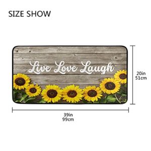 Live Love Laugh Home Kitchen Rug Sunflower On Wooden Board Floor Mat Anti-Fatigue Bath Runner Area Mat Rugs Carpet Home Decor,39 x 20 Inch