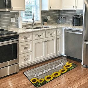 Live Love Laugh Home Kitchen Rug Sunflower On Wooden Board Floor Mat Anti-Fatigue Bath Runner Area Mat Rugs Carpet Home Decor,39 x 20 Inch