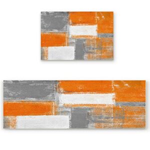 thanksgiving kitchen rugs sets 2 piece floor mats burnt orange and grey modern art artwork doormat non-slip rubber backing area rugs carpet inside door mat pad sets-19.7" x 31.5"+19.7" x 47.2"