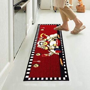 Wolala Home 2pcs Chefs Man Kitchen Rugs for Wood Floors Red Machine Washable Non-Slip Kitchen Rug Sets (1'3x2'0+1'3x4'0)