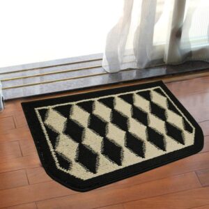 Marina Decoration Decor Luxury Non-Slip Rubber Backing Safety Ultra Water Absorbent Soft Woven Fluffy Runner Area Carpet Floor Mat Indoor Kitchen Rug, Black Pumice Geometric Design 2 Pieces Set