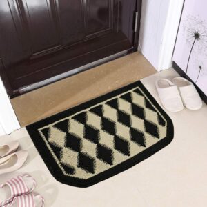 Marina Decoration Decor Luxury Non-Slip Rubber Backing Safety Ultra Water Absorbent Soft Woven Fluffy Runner Area Carpet Floor Mat Indoor Kitchen Rug, Black Pumice Geometric Design 2 Pieces Set