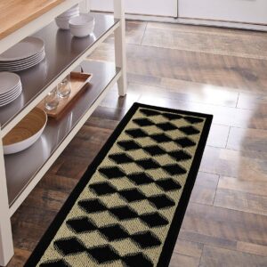 Marina Decoration Decor Luxury Non-Slip Rubber Backing Safety Ultra Water Absorbent Soft Woven Fluffy Runner Area Carpet Floor Mat Indoor Kitchen Rug, Black Pumice Geometric Design 2 Pieces Set